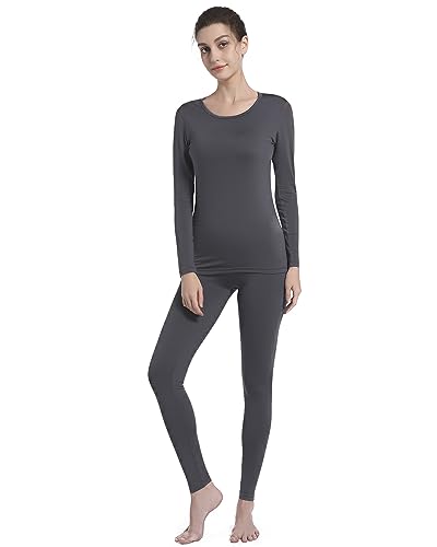 serava Thermal Underwear for Women Long Johns, Base Layer Fleece Lined Top Bottom Set for Cold Weather (L,Grey)