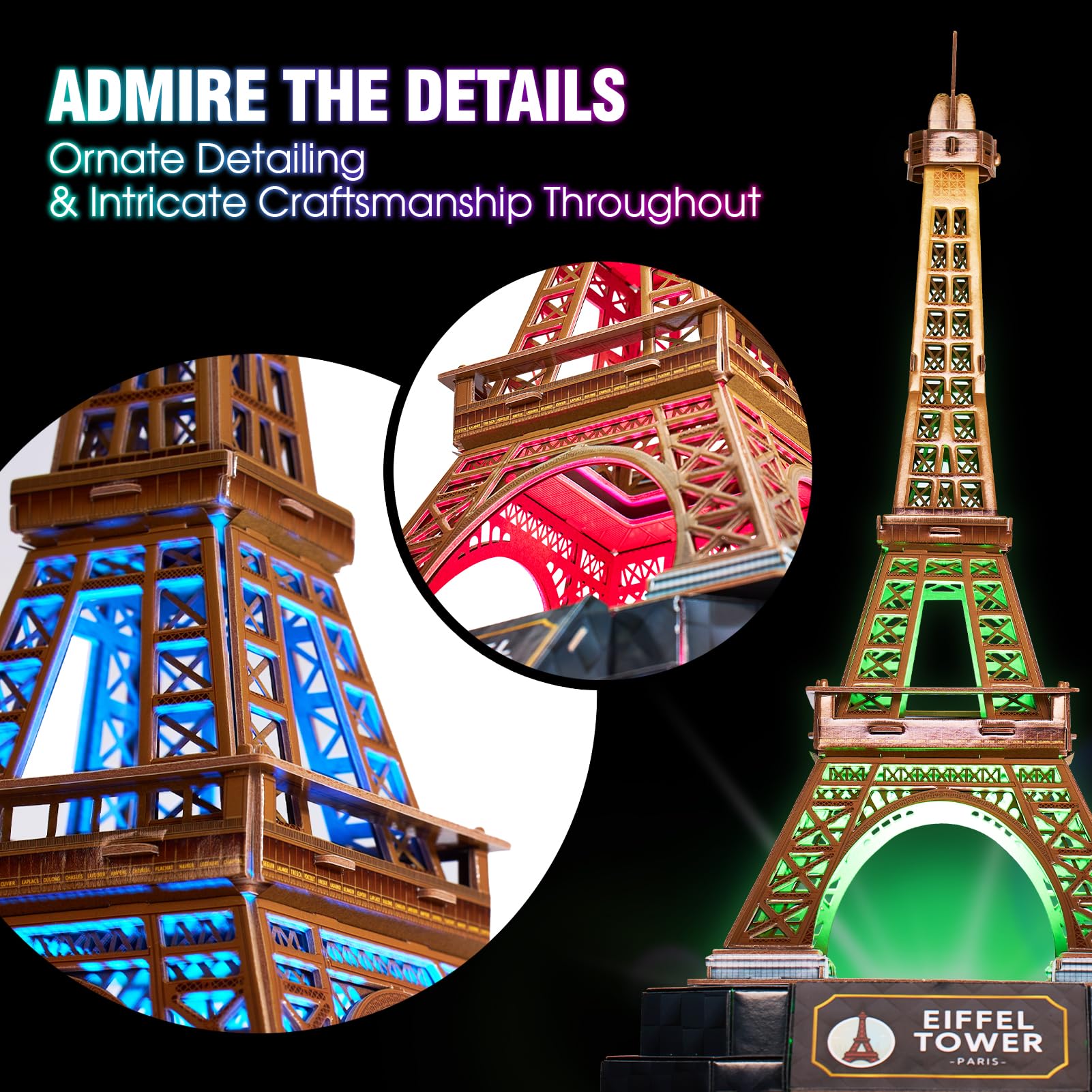 CubicFun 3D Puzzle LED Eiffel Tower with Colorful Lights 3D Puzzles for Adults Model Kits Franch Building Crafts for Adults Brain Teaser Architecture Desk Puzzle Gifts for Women Men