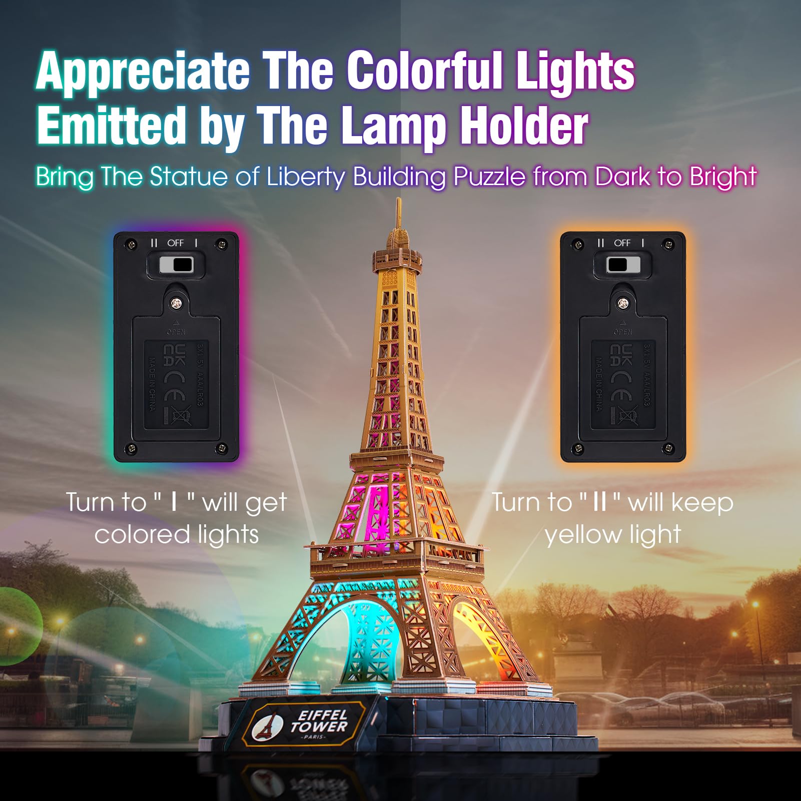 CubicFun 3D Puzzle LED Eiffel Tower with Colorful Lights 3D Puzzles for Adults Model Kits Franch Building Crafts for Adults Brain Teaser Architecture Desk Puzzle Gifts for Women Men