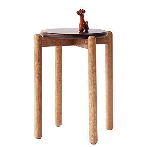 Grewood 100% Solid Oak Wood Round Stool, Kitchen & Dining Room Stools, Kids Stool, Stackable Stools for Living Room,Home, Classroom, Easy Assembly, 16.73IN