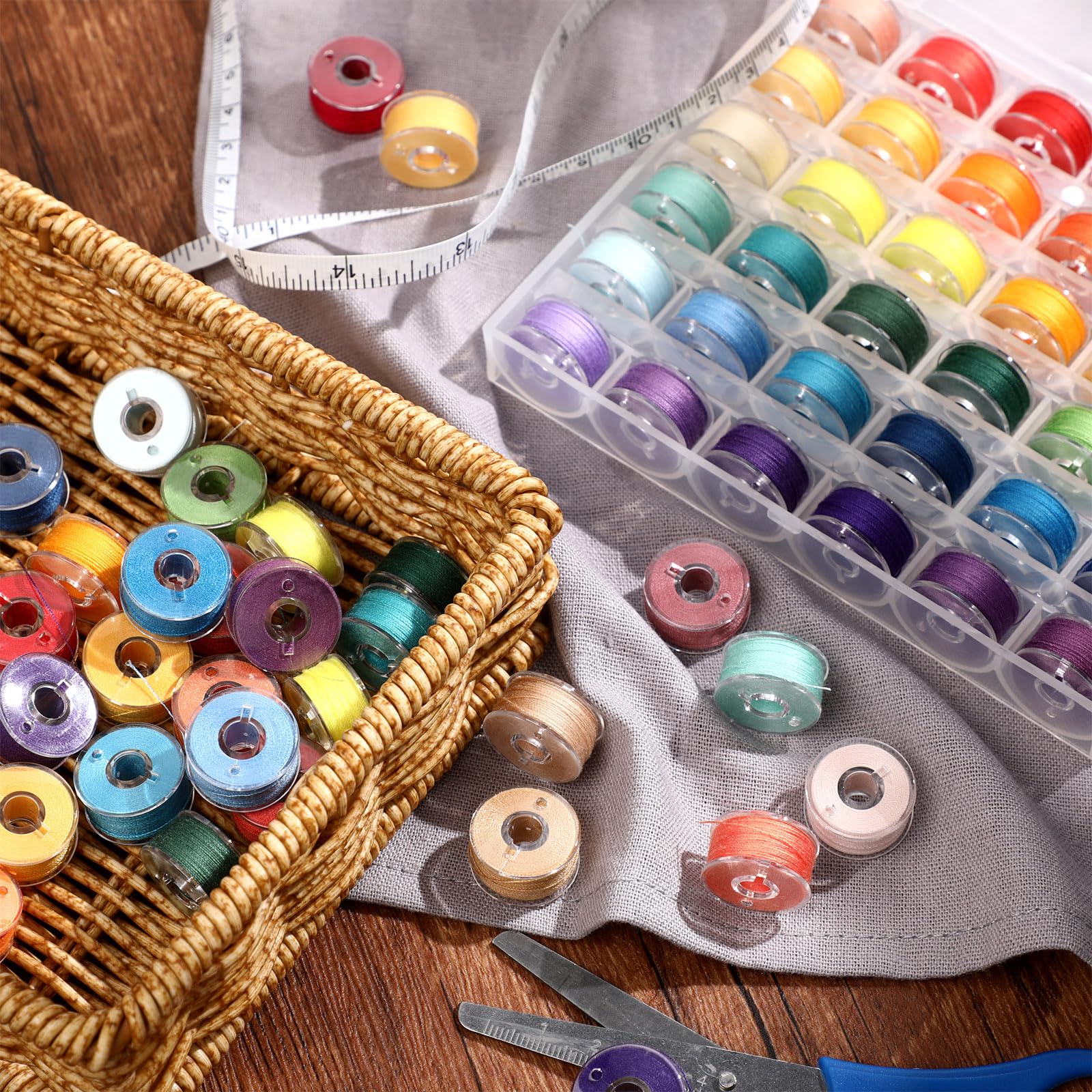 Retrowavy 288 Pcs Prewound Bobbins Sewing Thread 144 Colors Polyester Thread Sewing Machine Bobbins Embroidery Bobbins Embroidery Machine Thread with Plastic Storage Case for DIY Accessories