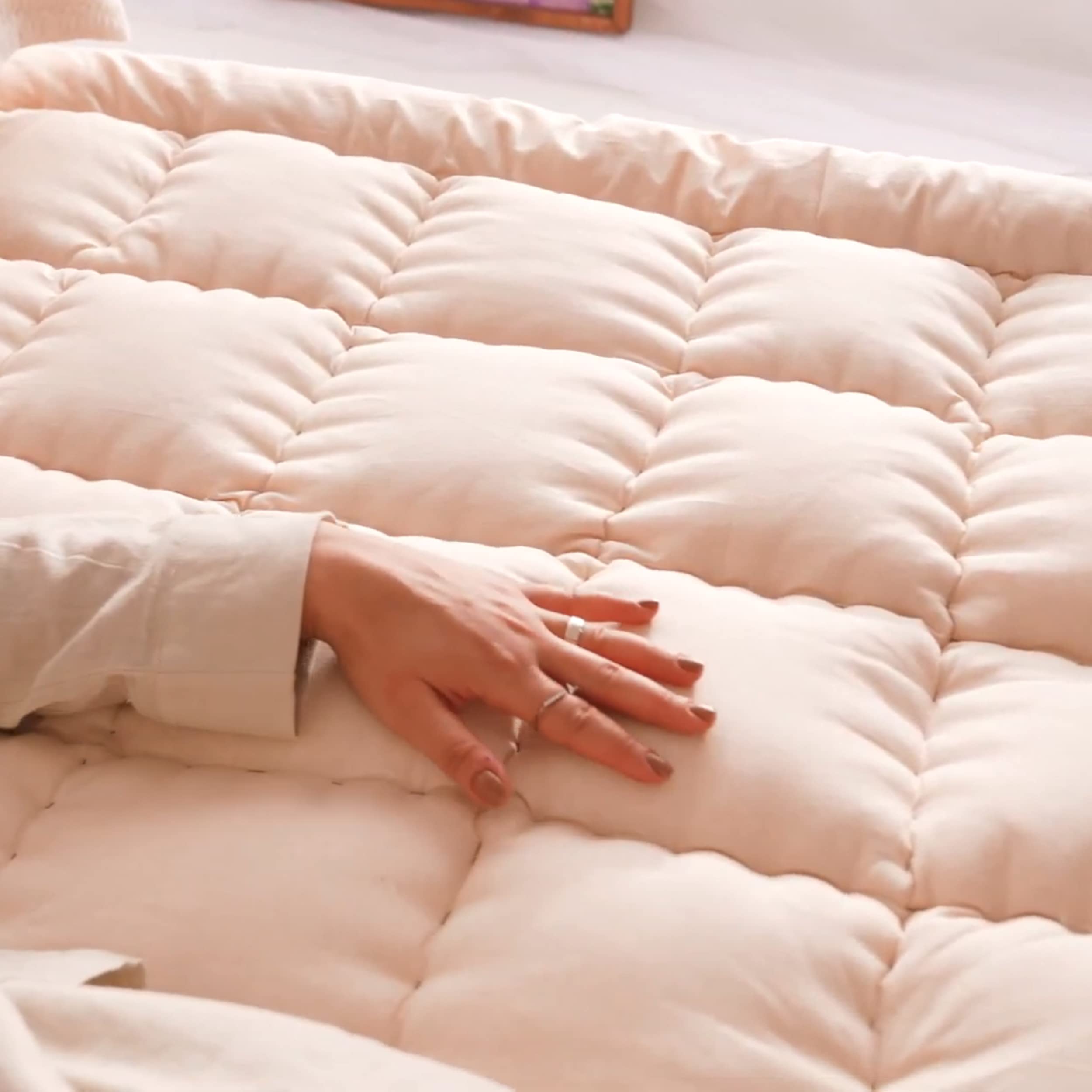 Wow 100% Organic Merino Wool Pillow Top Mattress Topper 2" for Back Pain Relief | Non-Toxic Raw Cotton Cover | Natural Cooling Quilted Fitted Mattress Pad | Hand Made Authentic Comfort | Medium Firm