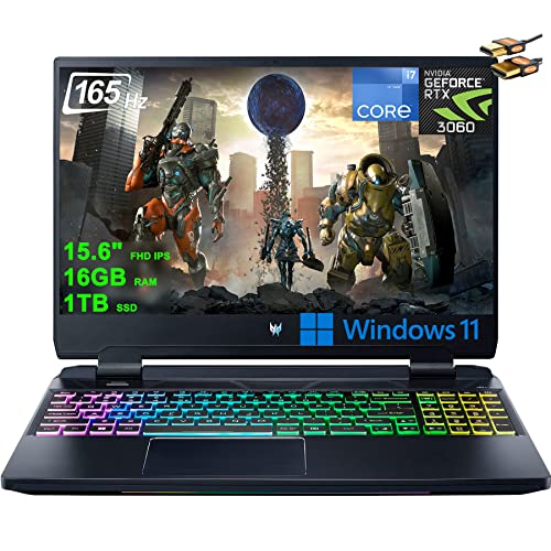 acer Predator Helios 300 15 Gaming Laptop 15.6" FHD IPS 165Hz Display 12th Gen Intel 14-Core i7-12700H 16GB RAM 1TB SSD GeForce RTX 3060 6GB RGB Backlit USB-C Thunderbolt MiniDP Win11 + HDMI Cable
