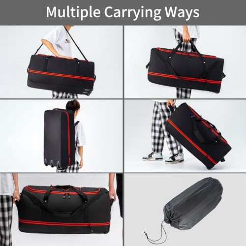Vomgomfom 25'' 100L Expandable Rolling Duffle Bag with 3 Wheels,Foldable Travel Duffel Bag with Storage Bag