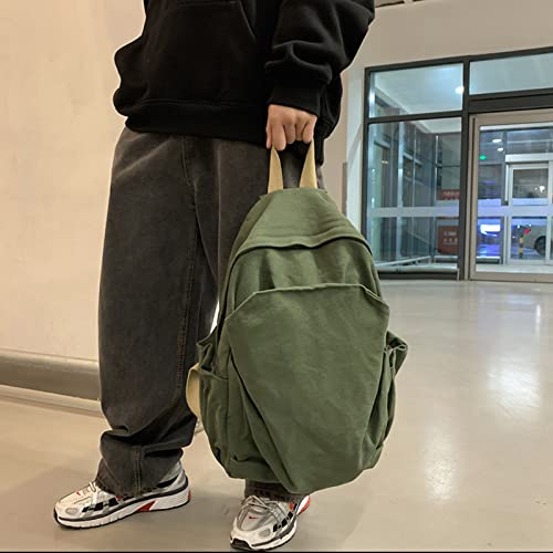 KARRESLY Student Schoolbag Casual Personality Backpack Washed Canvas Literary College Style Backpack(Green)