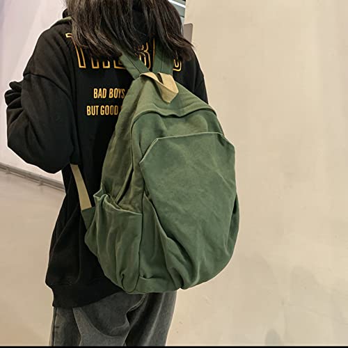 KARRESLY Student Schoolbag Casual Personality Backpack Washed Canvas Literary College Style Backpack(Green)