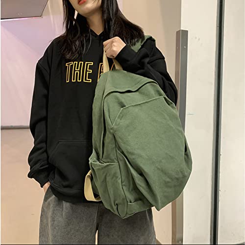 KARRESLY Student Schoolbag Casual Personality Backpack Washed Canvas Literary College Style Backpack(Green)