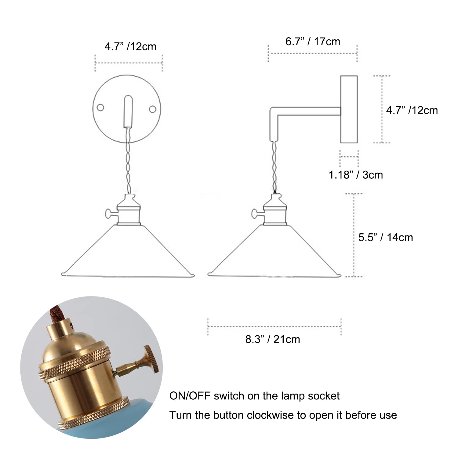 Kiven Battery Operated Wall Sconces, Industrial Wall Lights with Rechargeable LED Bulb and Black Iron Shade, Dimmable Wall Lighting Fixtures for Living Room Bedroom Hallway(Set of 2)