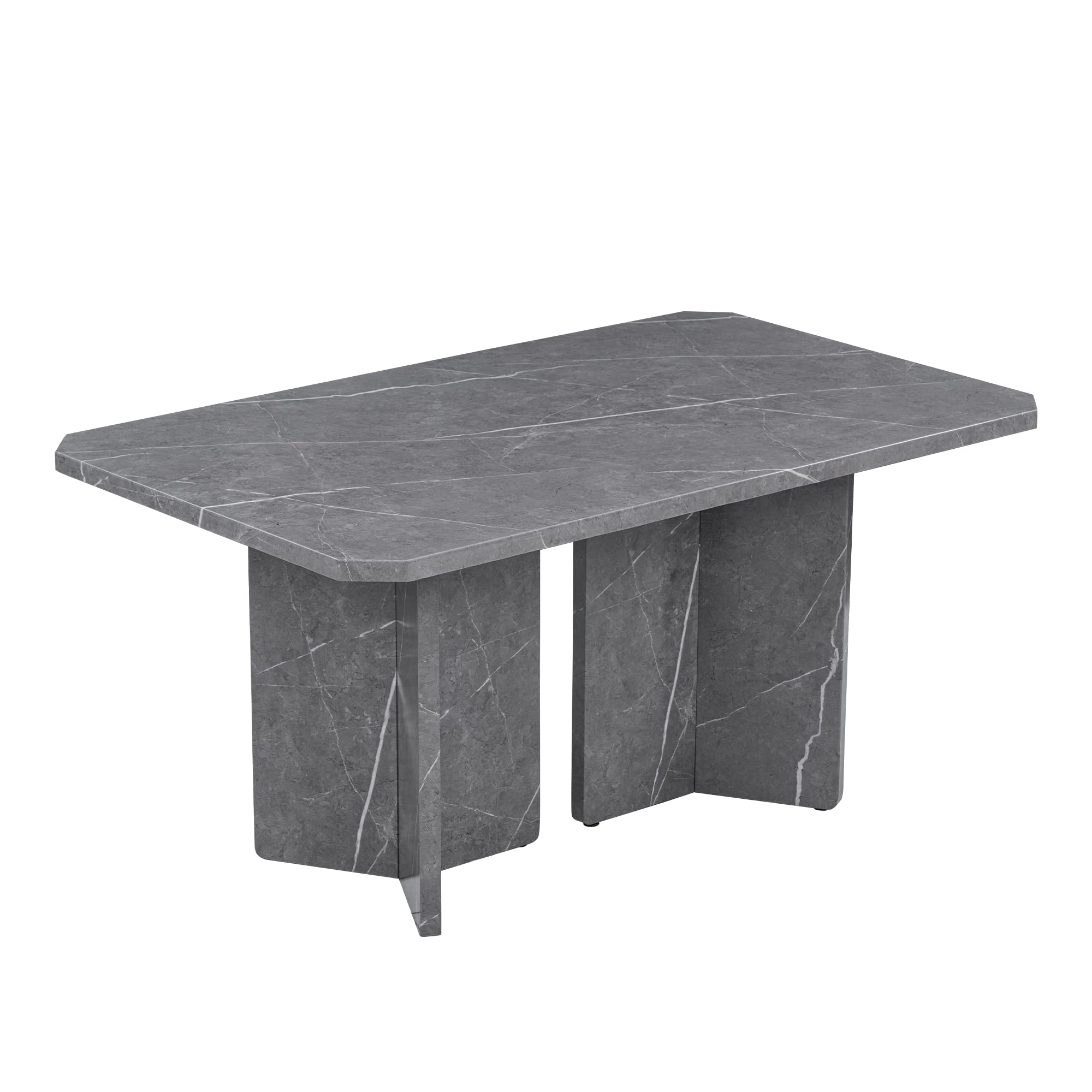 6-Piece Modern Style Dining Table Set with 4 Upholstered Dining Chairs and 1 Bench, Wood Dining Table with Faux Marble Table for Kitchen Living Room, Dining Table Set for 6 (Gray + Solid Wood-A033)