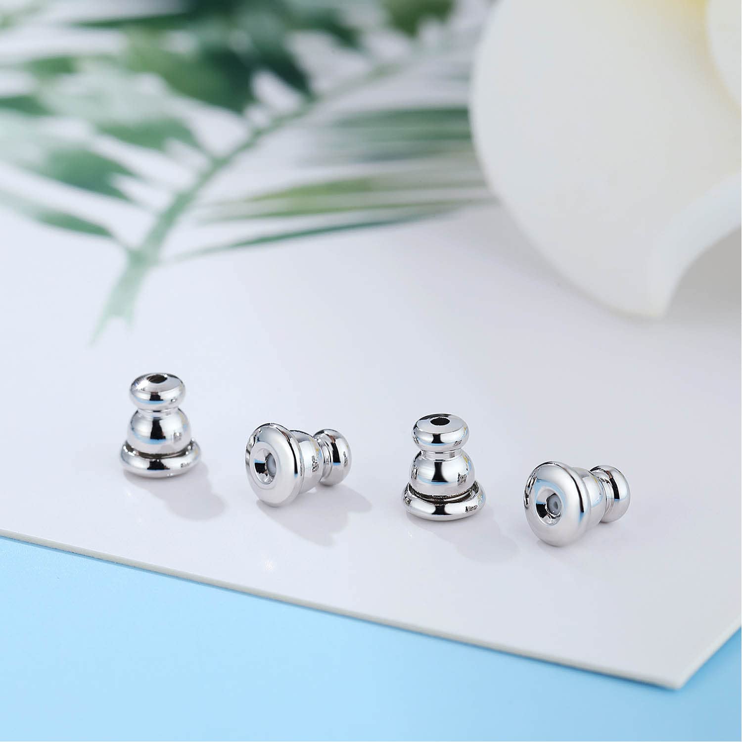 Moconar Locking Earring Backs for Studs, Hypoallergenic 18k Gold Bullet Earring Backs Replacements for Studs/Droopy Ears,Secure Comfort Locking Backing for Sensitive Ears,2 Pair Gold 2 Pair White Gold