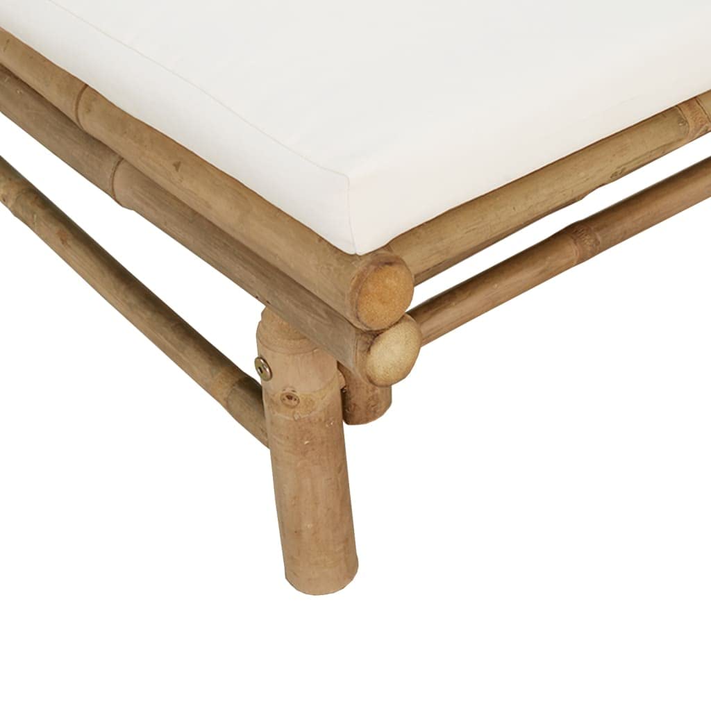 vidaXL Bamboo Patio Lounge Set - 3 Piece Outdoor Furniture with Cream White Cushions - Includes Comfortable Garden Sofa Chairs and Practical Coffee Table for Relaxation
