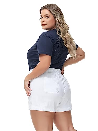 MCEDAR Linen Blend Shorts for Women Drawstring Elastic Waist Plus Size Beach Pants with Pockets White-AS