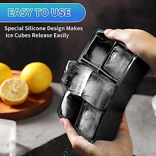 ALLTOP Large Square Ice Cube Trays,Giant Ice Block Maker with Lid for Whiskey, Cocktails,Reusable Silicone Mold, DIY, BPA Free,Freezer - 2 Packs,Black