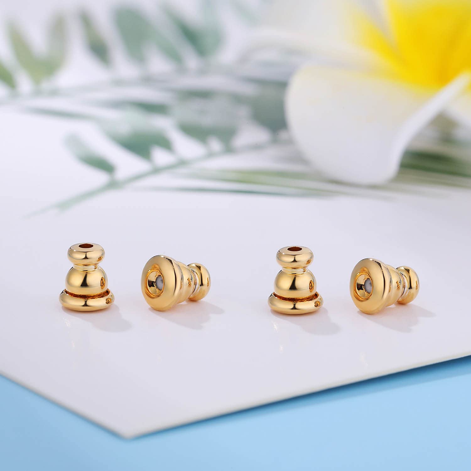 Moconar Locking Earring Backs for Studs, Hypoallergenic 18k Gold Bullet Earring Backs Replacements for Studs/Droopy Ears,Secure Comfort Locking Backing for Sensitive Ears,2 Pair Gold 2 Pair White Gold