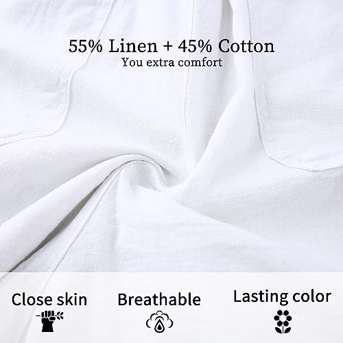 MCEDAR Linen Blend Shorts for Women Drawstring Elastic Waist Plus Size Beach Pants with Pockets White-AS