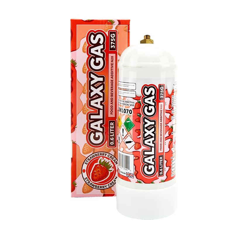 Galaxy Gas Strawberry Flavor Whipped Cream Dispenser Cartridge Tank, Nitrous Oxide 0.6L 375 Gram, Whipped Cream Tank, N2O Charger Tank, 1 Cylinder