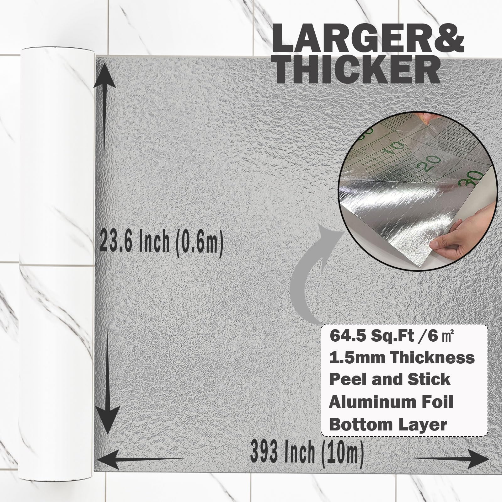 Oxdigi Vinyl Floor Tiles Peel and Stick 23"x 393"/64 Sq.Ft, Thicken Self Adhesive Vinyl Flooring Roll Marble Pattern Waterproof DIY Floor Coverings for Bathroom Living Room Kitchen, White Marble