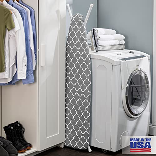 Ironing Board Full Size Made in The USA by Seymour Home Products (Grey Lattice) | Includes Cover and Pad | Iron Board with 4 Steel Legs for Extra Support | Features Perforated Top for Steam Flow
