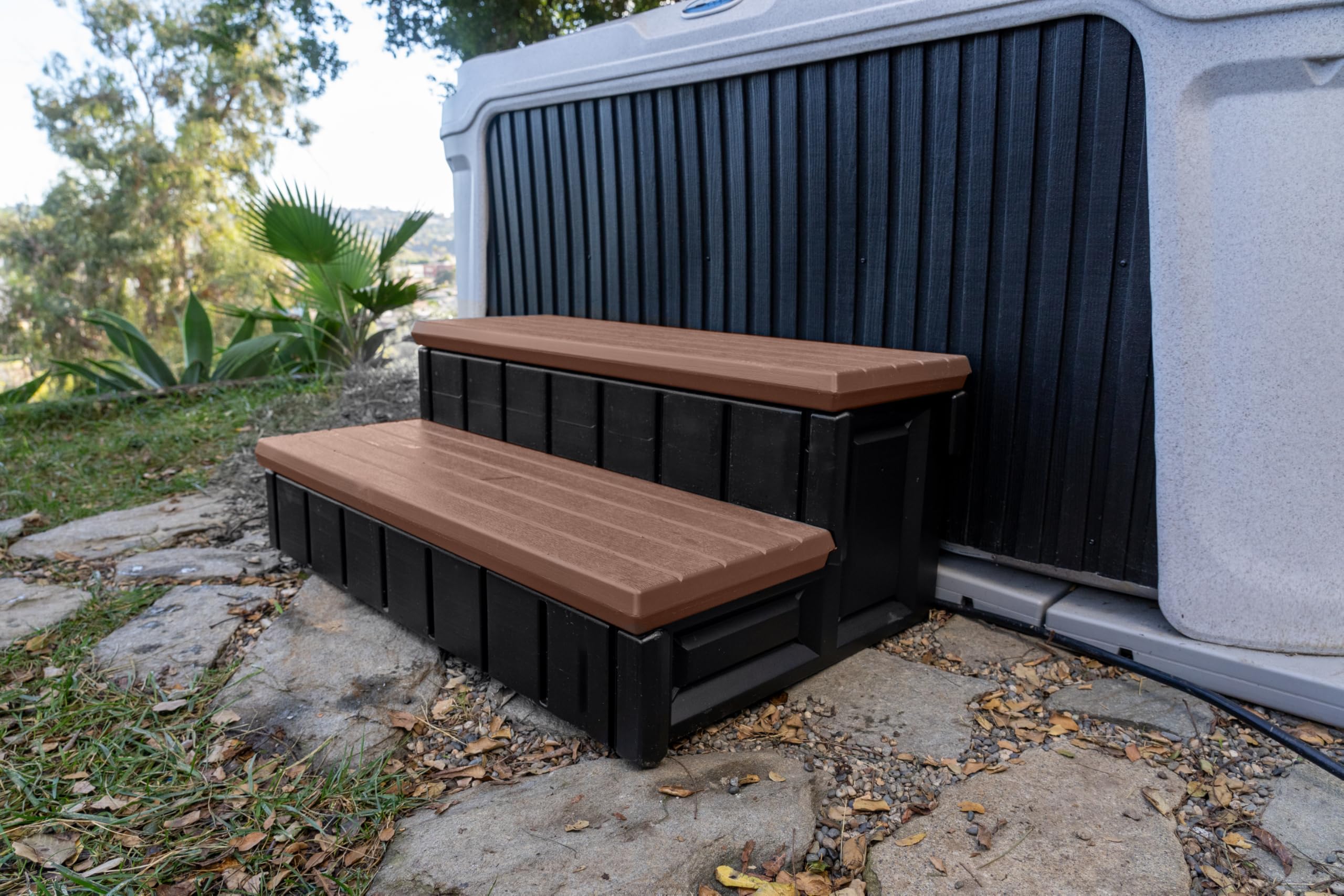 Confer Plastics Two Tier 36" Wide Deluxe Hot Tub Step. Non-Skid Spa Steps, Easy Installation, Sturdy, Long Lasting Upgrade to Your Space. Proudly Made in USA. - Espresso