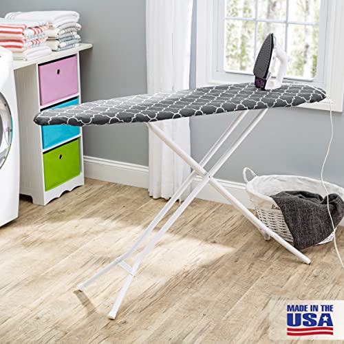 Ironing Board Full Size Made in The USA by Seymour Home Products (Grey Lattice) | Includes Cover and Pad | Iron Board with 4 Steel Legs for Extra Support | Features Perforated Top for Steam Flow