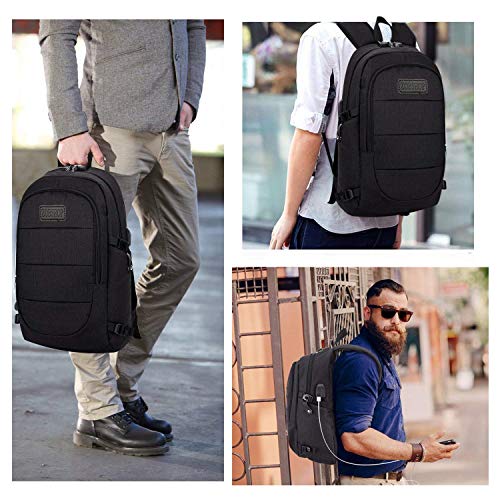 Travel Laptop Backpack,Anti Theft College School Bookbag with USB Charging Port & Headphone Interface for Women Men,Business Water Proof Computer Bag Fits Under 15.6 Inches Laptops(Black)