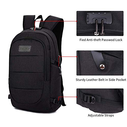 Travel Laptop Backpack,Anti Theft College School Bookbag with USB Charging Port & Headphone Interface for Women Men,Business Water Proof Computer Bag Fits Under 15.6 Inches Laptops(Black)