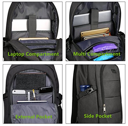 Travel Laptop Backpack,Anti Theft College School Bookbag with USB Charging Port & Headphone Interface for Women Men,Business Water Proof Computer Bag Fits Under 15.6 Inches Laptops(Black)