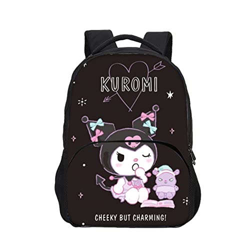 Gengx Kuromi Cute School Backpack for Girls,Kid Back to School Canvas Book Bag Casual Daypack with Front Pocket One Size