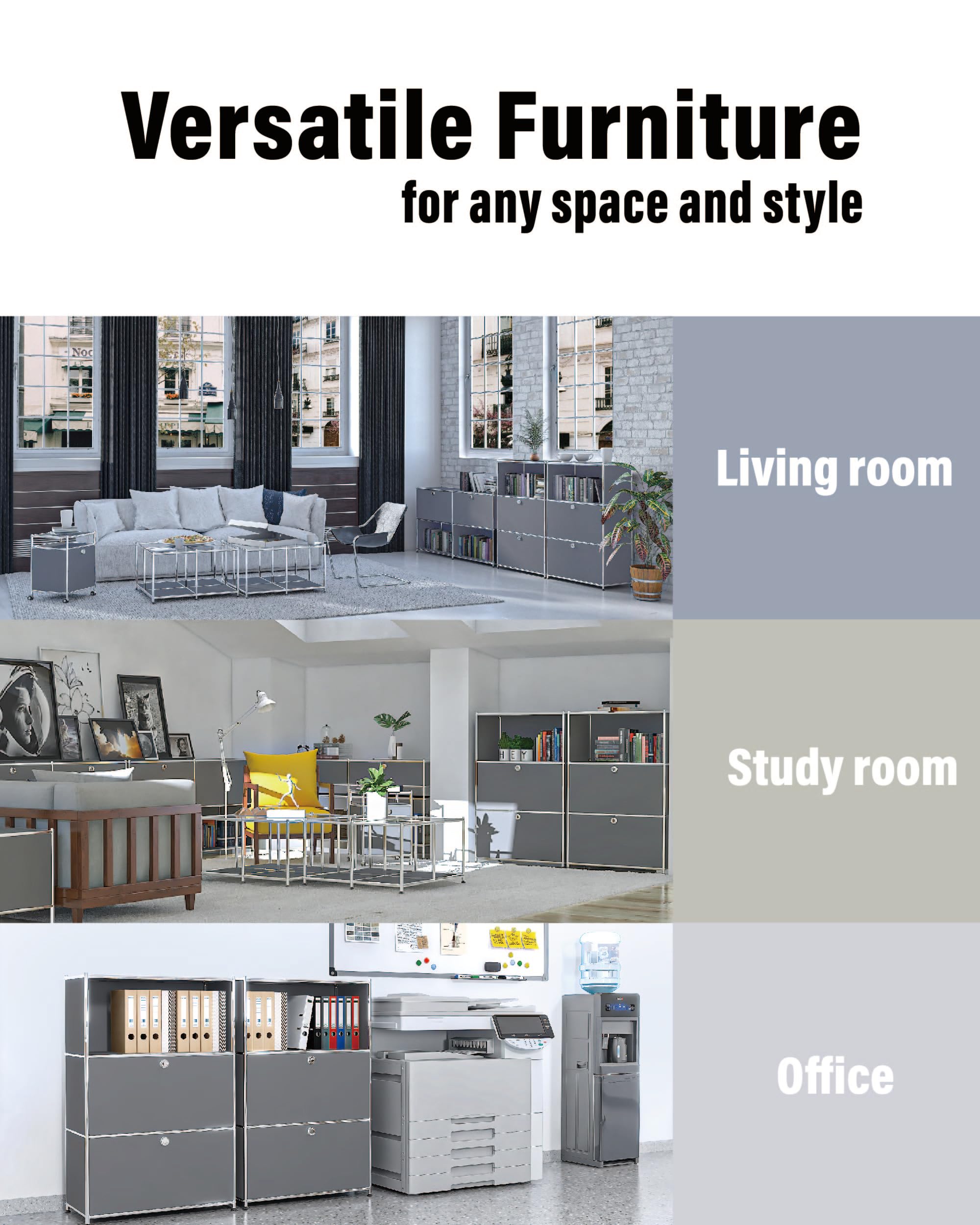Simplink Metal Shelf with 2 Flap Doors, Large Capacity Cabinet,DIY Modern Home Furnishing,Perfect for Home, Office, Kitchen, Hallway,Foyer (Grey)