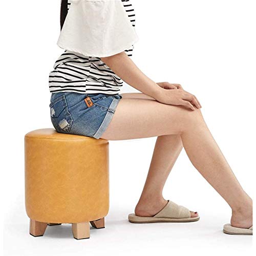 HAPPLiGNLY Footstools, Pouffe Stool, Round Chest Padded Footstool PU Leather Pouffe Chair Bed End Bench Shoe Bench Milking Stool Small Foot Rest Stool Low Stools (Color : Beige, Size : 29×35)