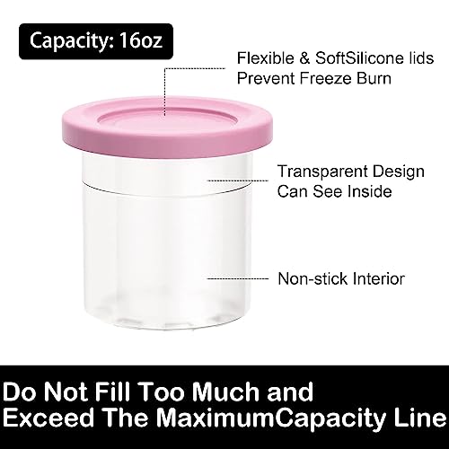 SEVEMIL Ice Cream Pints Containers, 16oz Cups Replacement for Ninja Pints and Lids Compatible with NC299AMZ & NC300s Series Ice Cream Maker, Dishwasher Safe & Leak Proof Lids 2 Pack