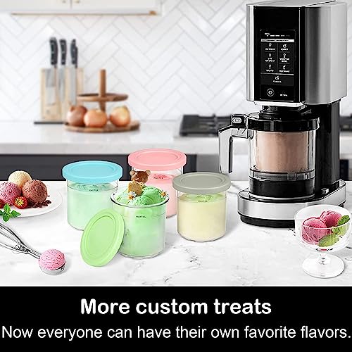 SEVEMIL Ice Cream Pints Containers, 16oz Cups Replacement for Ninja Pints and Lids Compatible with NC299AMZ & NC300s Series Ice Cream Maker, Dishwasher Safe & Leak Proof Lids 2 Pack