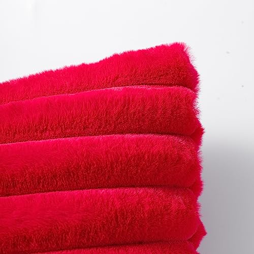 wyooxoo Pack of 2 Double-Side Faux Fur Plush Throw Pillow Covers 18x18 Soft Fluffy Striped Decorative Pillow Covers for Couch Sofa Bed Living Room (18"x18", Red)