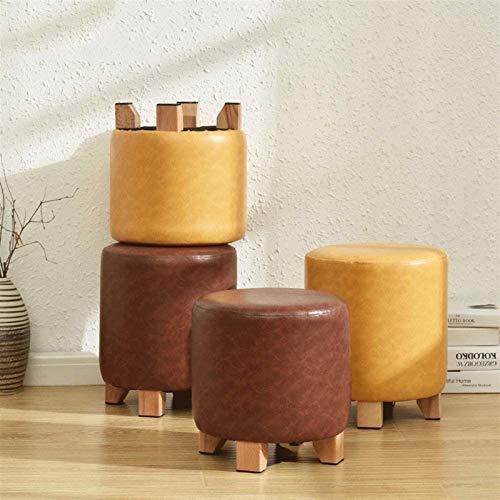 HAPPLiGNLY Footstools, Pouffe Stool, Round Chest Padded Footstool PU Leather Pouffe Chair Bed End Bench Shoe Bench Milking Stool Small Foot Rest Stool Low Stools (Color : Beige, Size : 29×35)