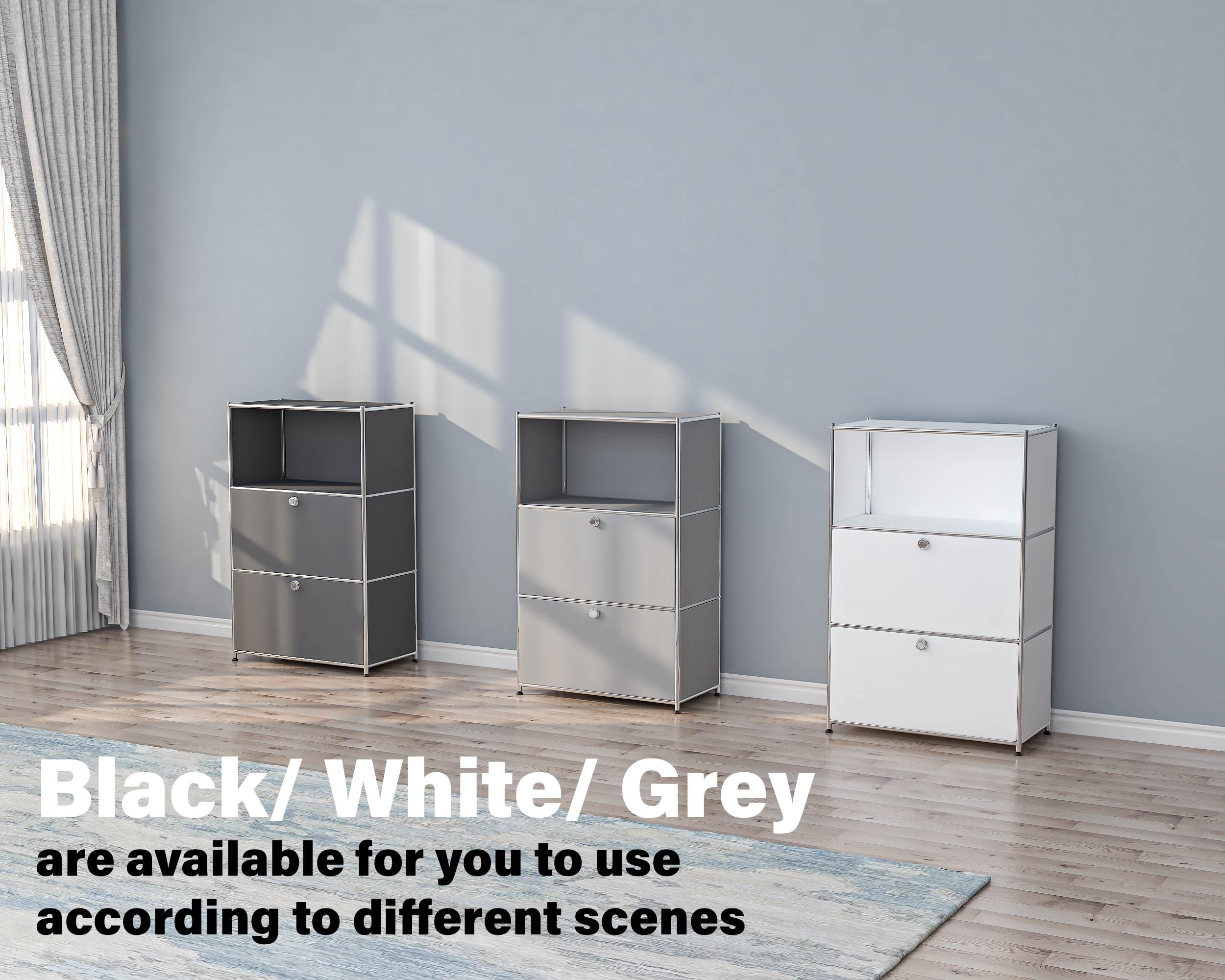 Simplink Metal Shelf with 2 Flap Doors, Large Capacity Cabinet,DIY Modern Home Furnishing,Perfect for Home, Office, Kitchen, Hallway,Foyer (Grey)