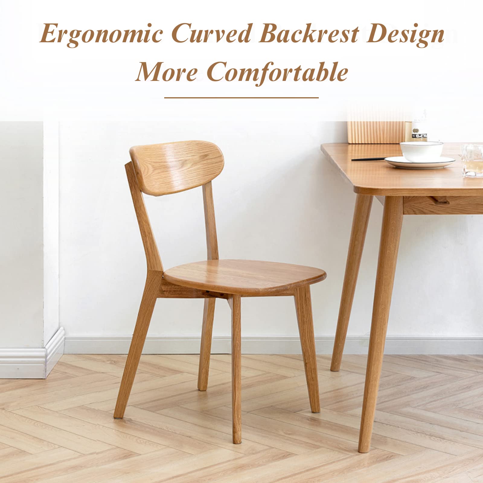 Bamskov 100% Solid Oak Wood Dining Room Chairs - Practical Kitchen Chairs - Wood Chair for Dining Room, Kitchen (1, Natural)