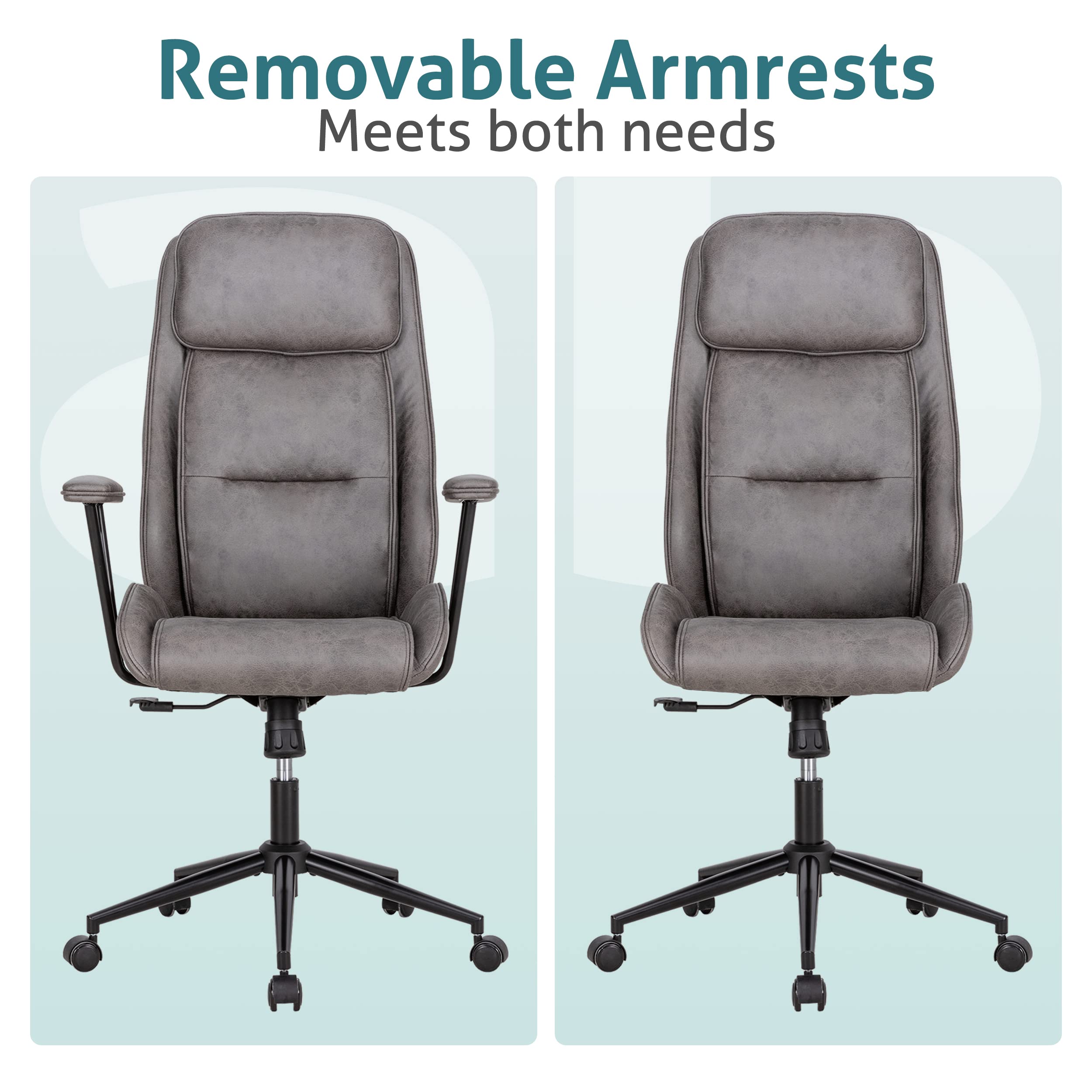 BOWTHY Modern Leather Office Chair,Ergonomic Home Office Desk Chair with Lumbar Support,High Back Swivel Rolling Task Computer Executive Chair,Comfy Conference Room Chairs,330lbs (Grey)