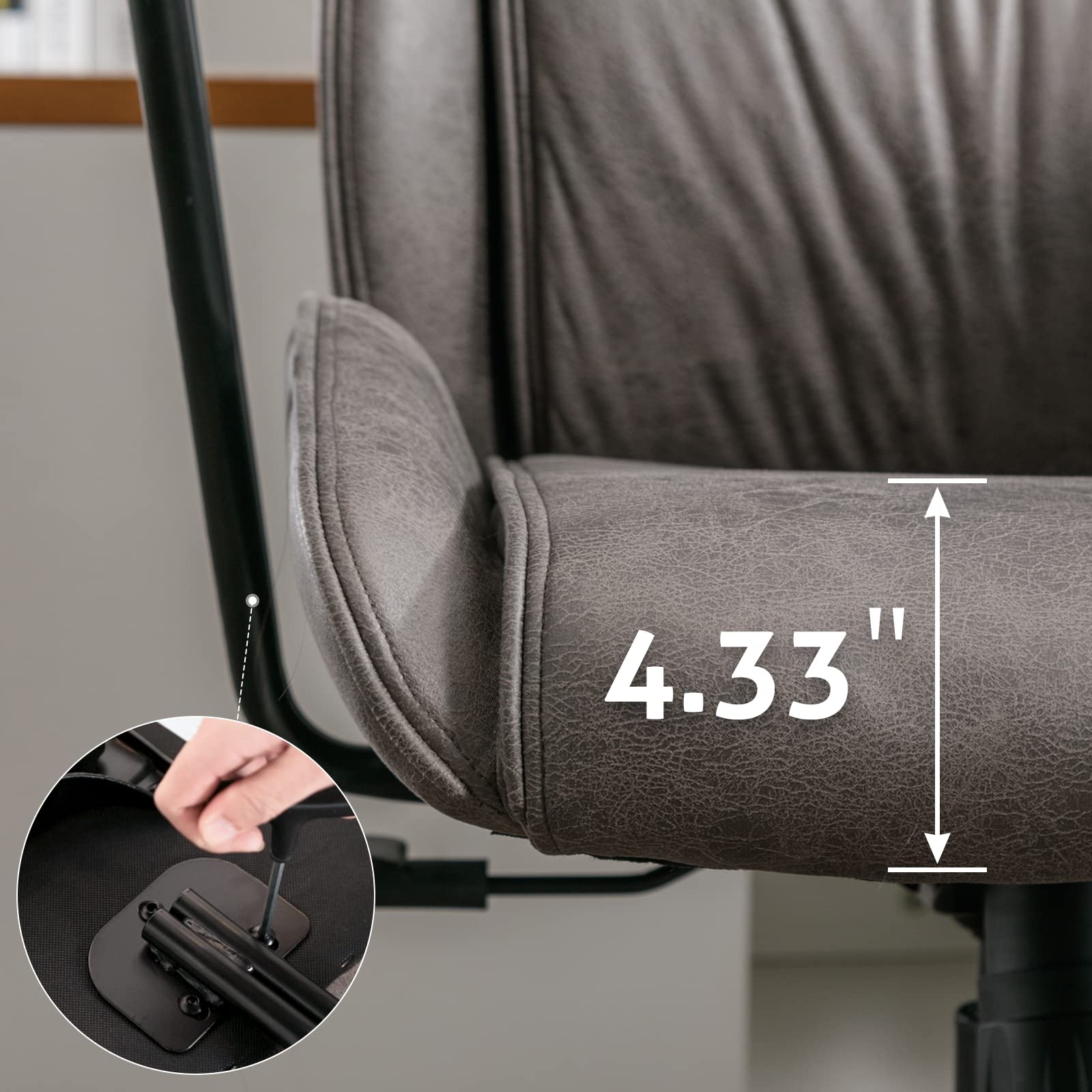 BOWTHY Modern Leather Office Chair,Ergonomic Home Office Desk Chair with Lumbar Support,High Back Swivel Rolling Task Computer Executive Chair,Comfy Conference Room Chairs,330lbs (Grey)