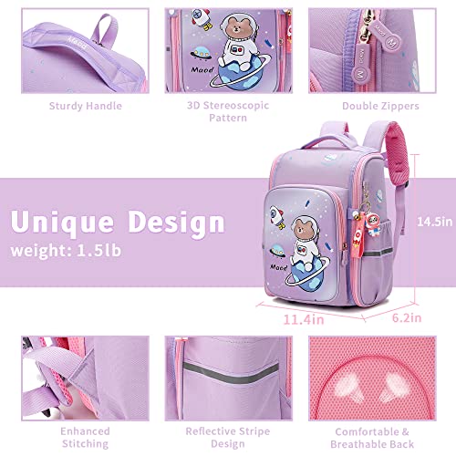 Maod Preschool Girls Backpacks for Kids Elementary School Backpack Suitable For 4-8 Years Old (Purple)