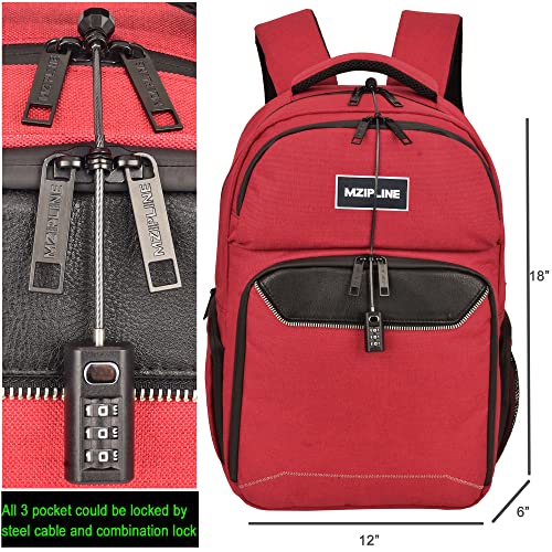 MZIPLINE Travel Backpack-Smell Proof-Scent Proof Daypack Bookbag for School Laptop Women (Heather Red)