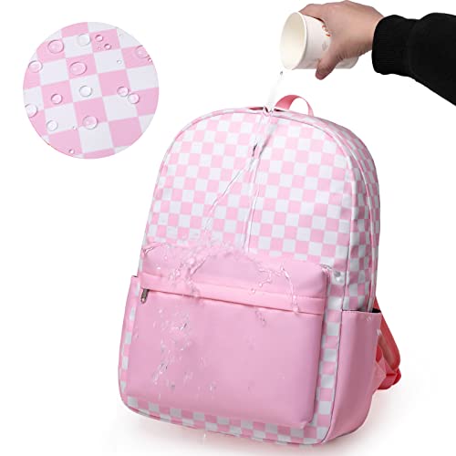 Sunborls Teen Girls Large Capacity Bookbags Backpack with Lunch Box and Pencil Case 3pcs Back To School Backpacks Gift(Plaid Pink)