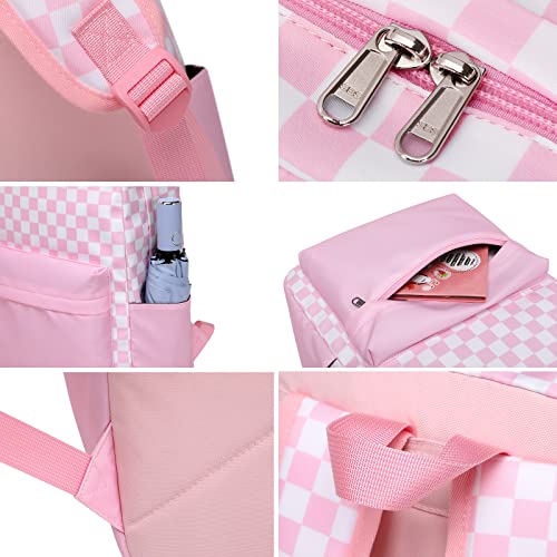 Sunborls Teen Girls Large Capacity Bookbags Backpack with Lunch Box and Pencil Case 3pcs Back To School Backpacks Gift(Plaid Pink)