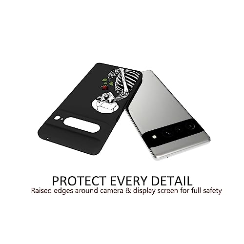Compatible with Google Pixel 7 Pro Skull Case, Death Skull Skeleton Hold a Rose Pattern for Google Case Men Women, Soft Silicone Shockproof Case for Google