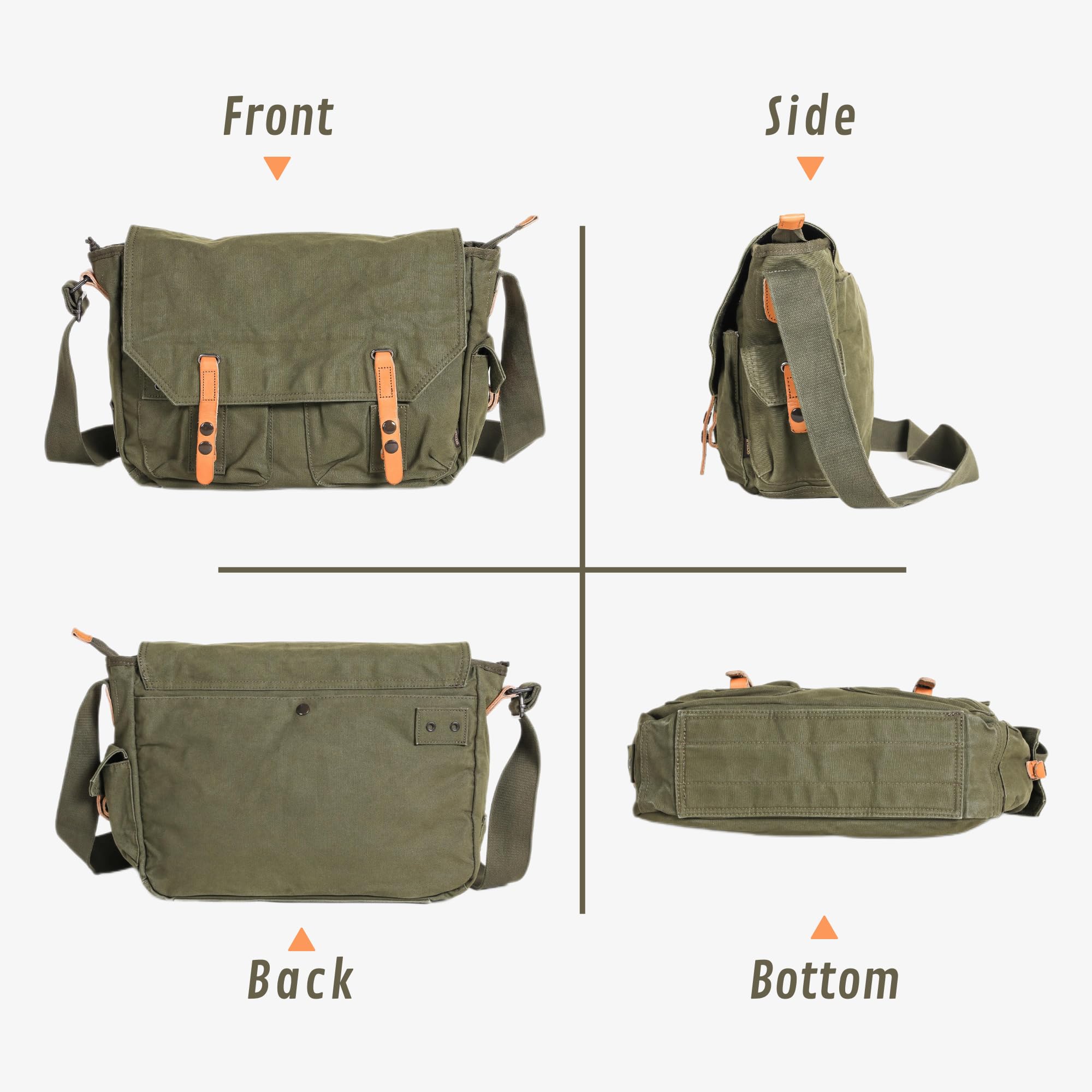 Gootium Canvas Messenger Bag - Vintage Shoulder Bag 16" Laptop Sleeve Bag Courier Style Purse Crossbody Campus Work Bag, Olive