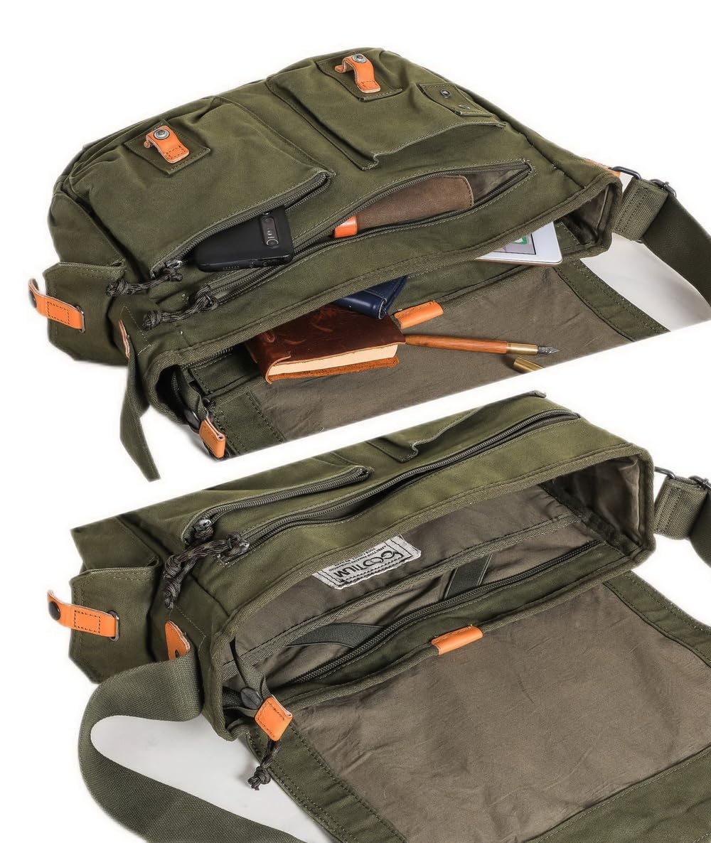Gootium Canvas Messenger Bag - Vintage Shoulder Bag 16" Laptop Sleeve Bag Courier Style Purse Crossbody Campus Work Bag, Olive