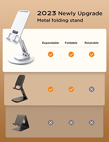 LISEN 360 Degree Rotation Cell Phone Stand Holder for Desk, Foldable, Adjustable, Ergonomic, Portable, Pocket Friendly, Slim Profile, Compatible with iPhone 14, iPad Tablet 4-10"