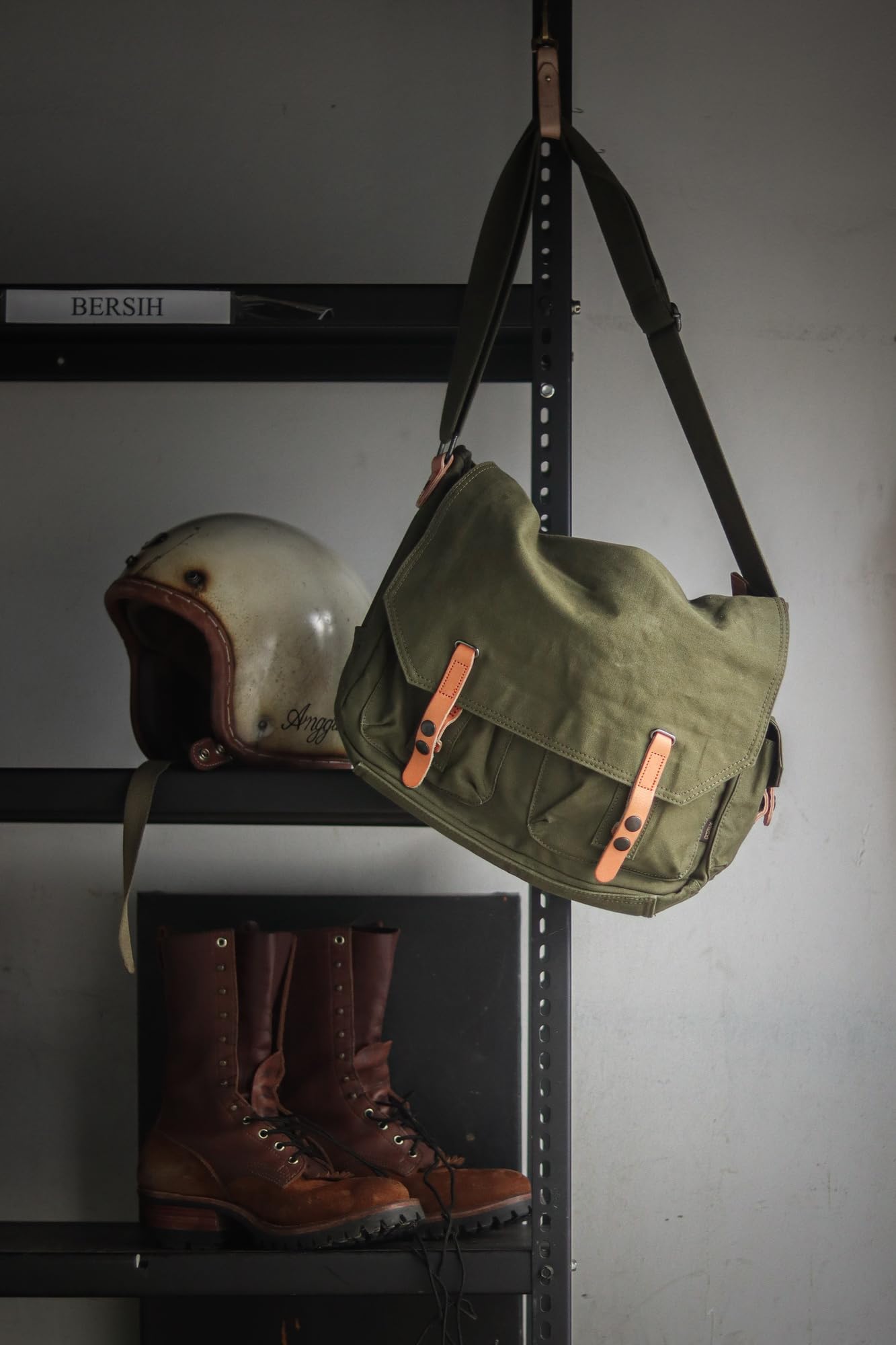 Gootium Canvas Messenger Bag - Vintage Shoulder Bag 16" Laptop Sleeve Bag Courier Style Purse Crossbody Campus Work Bag, Olive