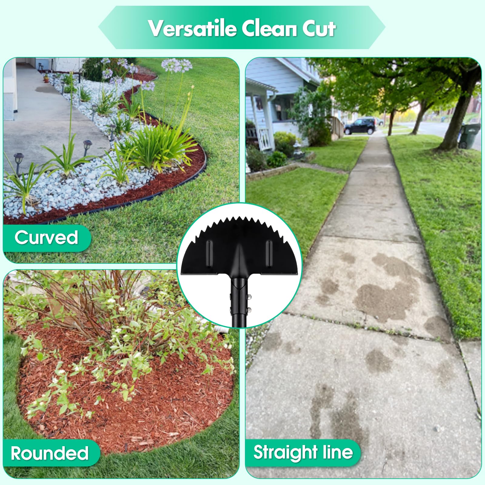 Half Moon Manual Lawn Edger - 36 Inch Long Handle- Heavy Duty Manual Edging Tool for Driveway, Sidewalk, Flower Bed, Landscaping Black