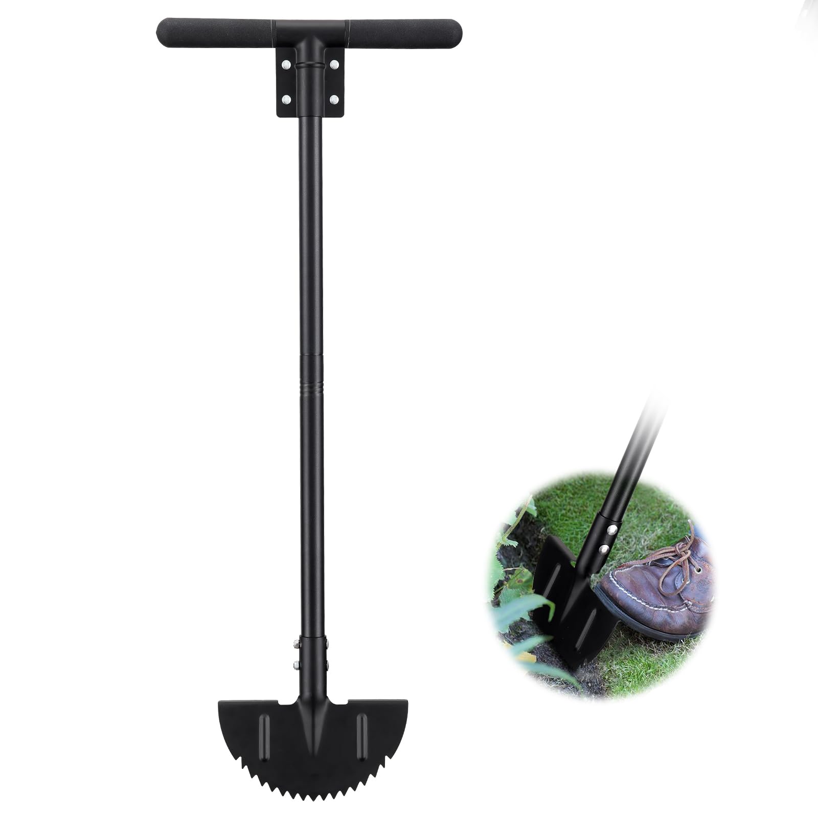 Half Moon Manual Lawn Edger - 36 Inch Long Handle- Heavy Duty Manual Edging Tool for Driveway, Sidewalk, Flower Bed, Landscaping Black