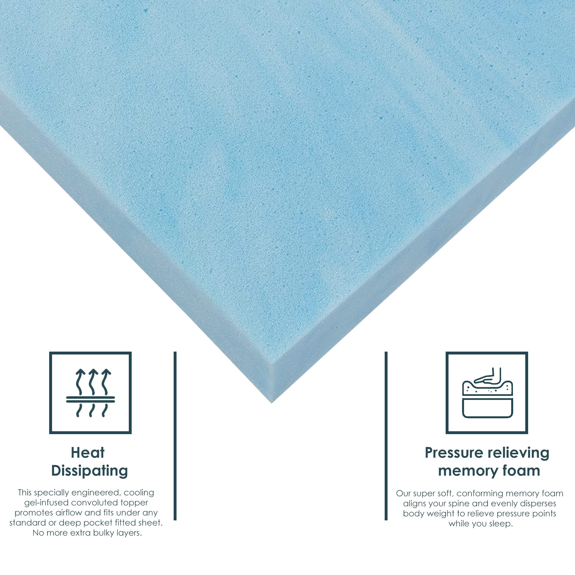 Spring Coil, 1-Inch Gel Memory Foam Mattress Topper, CertiPUR-US Certified for Superior Comfort and Support, Queen, Blue
